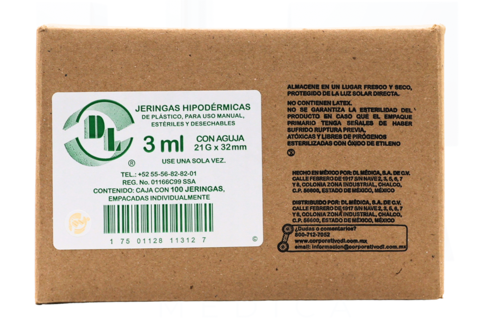 DL Jeringas 3 ml con Aguja 21G x 32mm – 100 Piezas – MSA MÉDICA