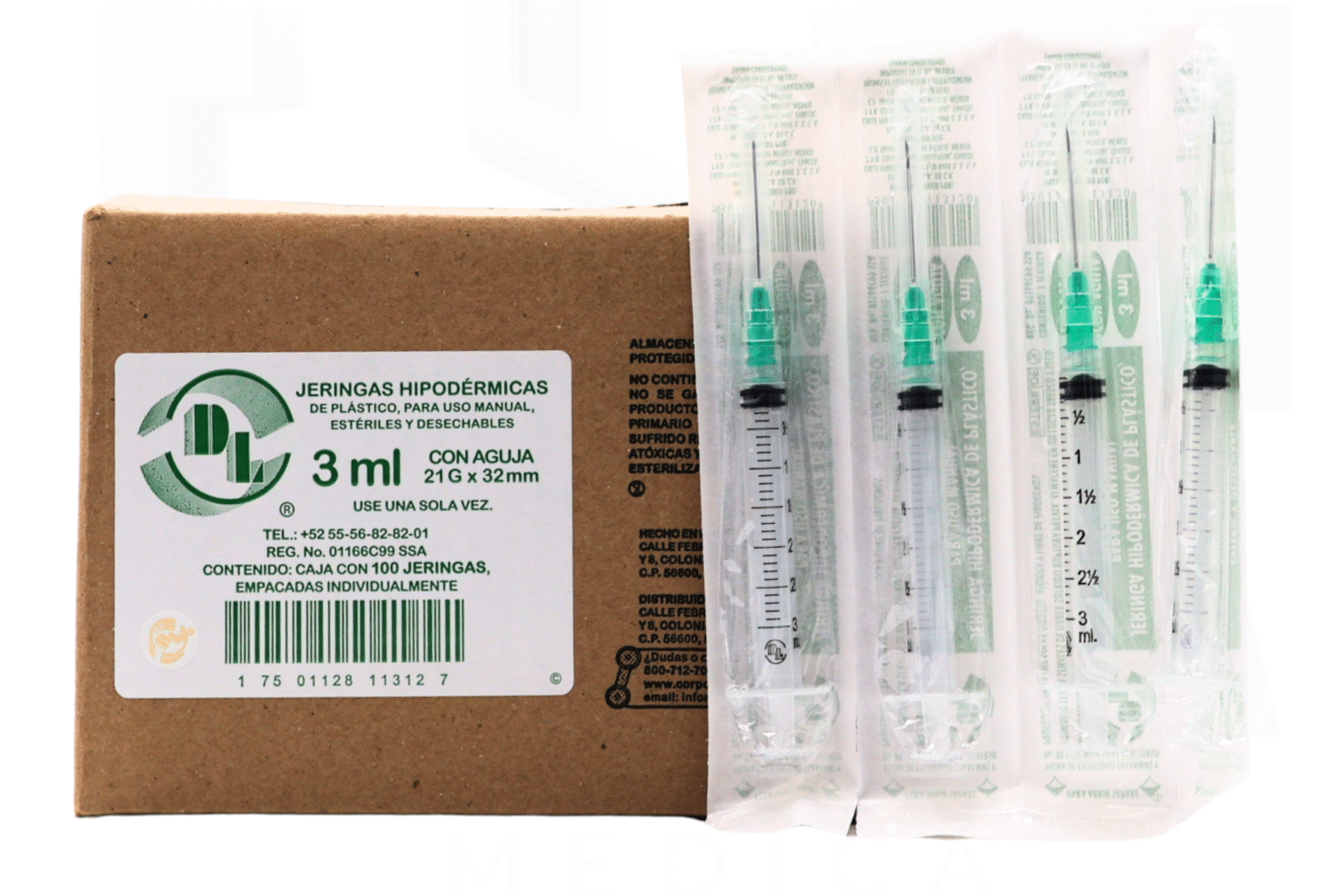 DL Jeringas 3 ml con Aguja 21G x 32mm – 100 Piezas – MSA MÉDICA