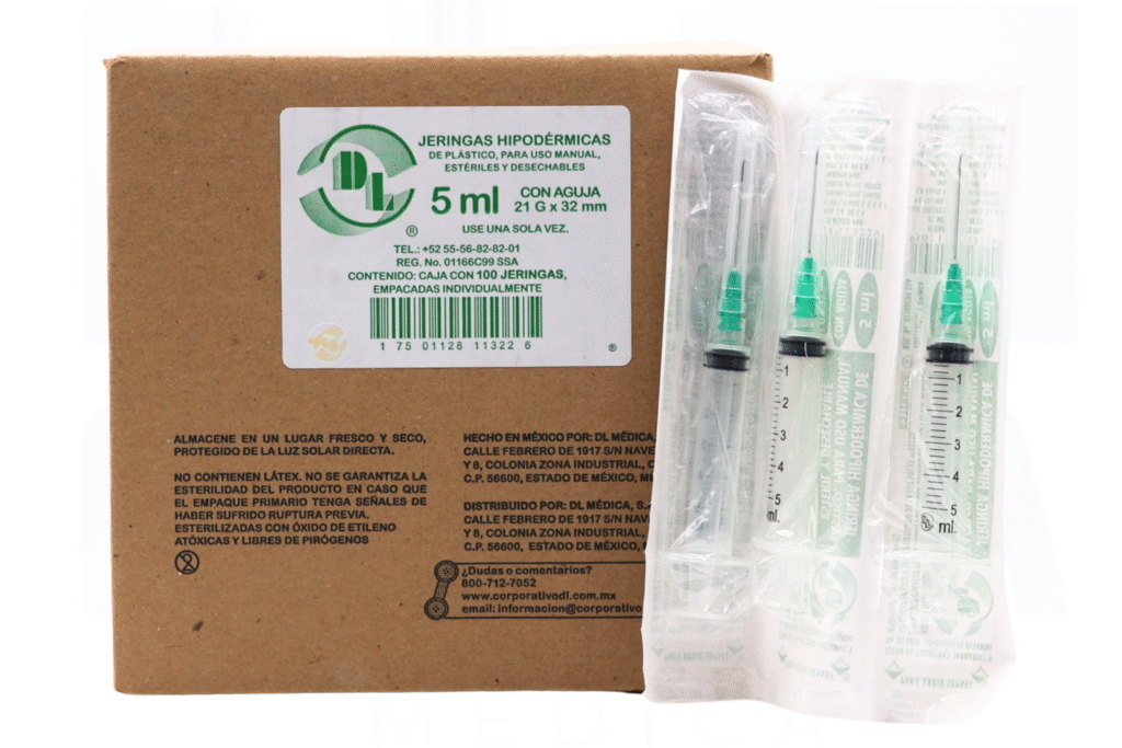 DL Jeringas 5 ml con Aguja 21G x 32mm – 100 Piezas – MSA MÉDICA