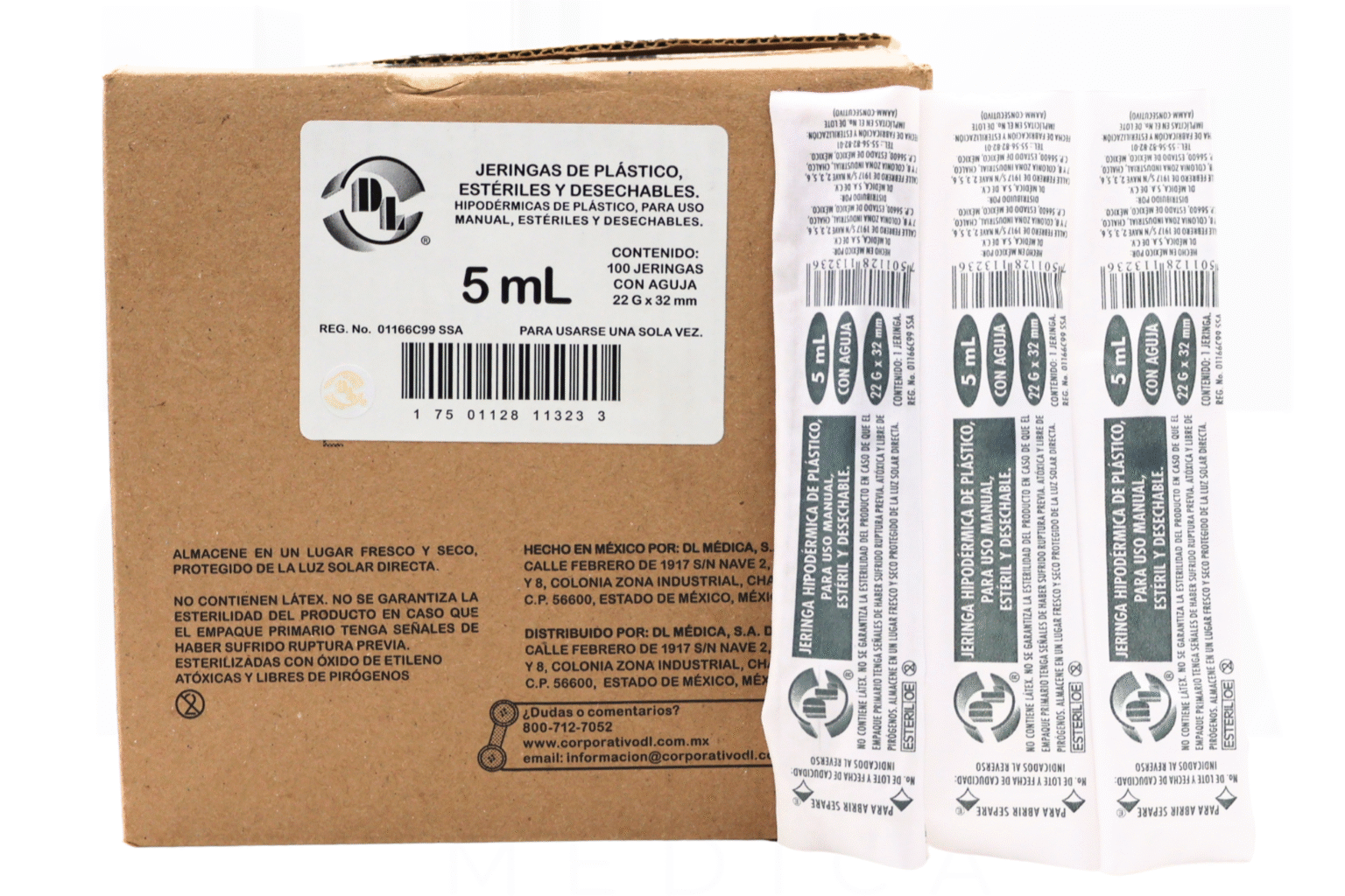 DL Jeringas 5 ml con Aguja 22G x 32mm – 100 Piezas – MSA MÉDICA